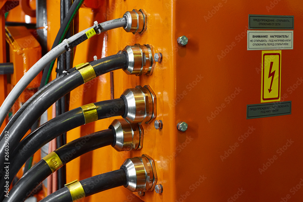 electrical cables connected to the panel Stock Photo | Adobe Stock