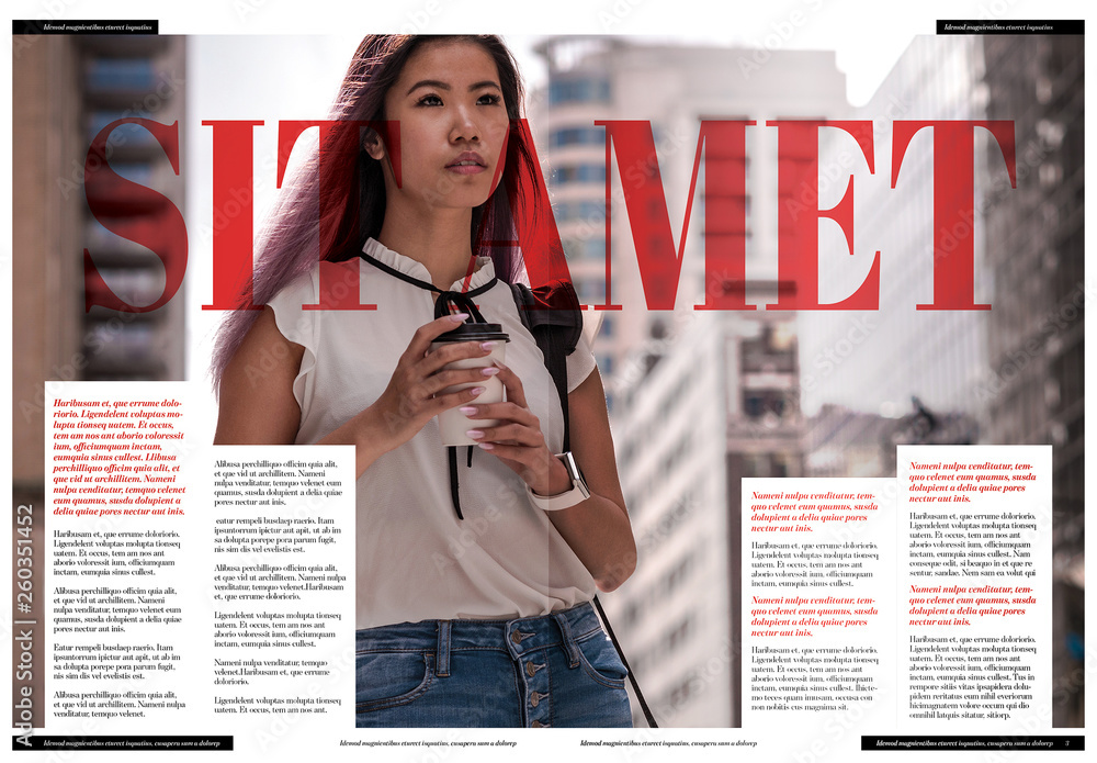 Magazine with Black and Red Accents Stock Template | Adobe Stock