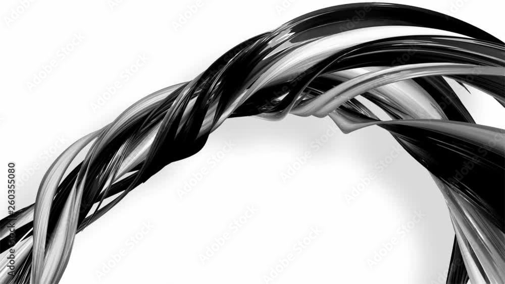 3D looped animation of abstract black-white ribbons twisting and move ...