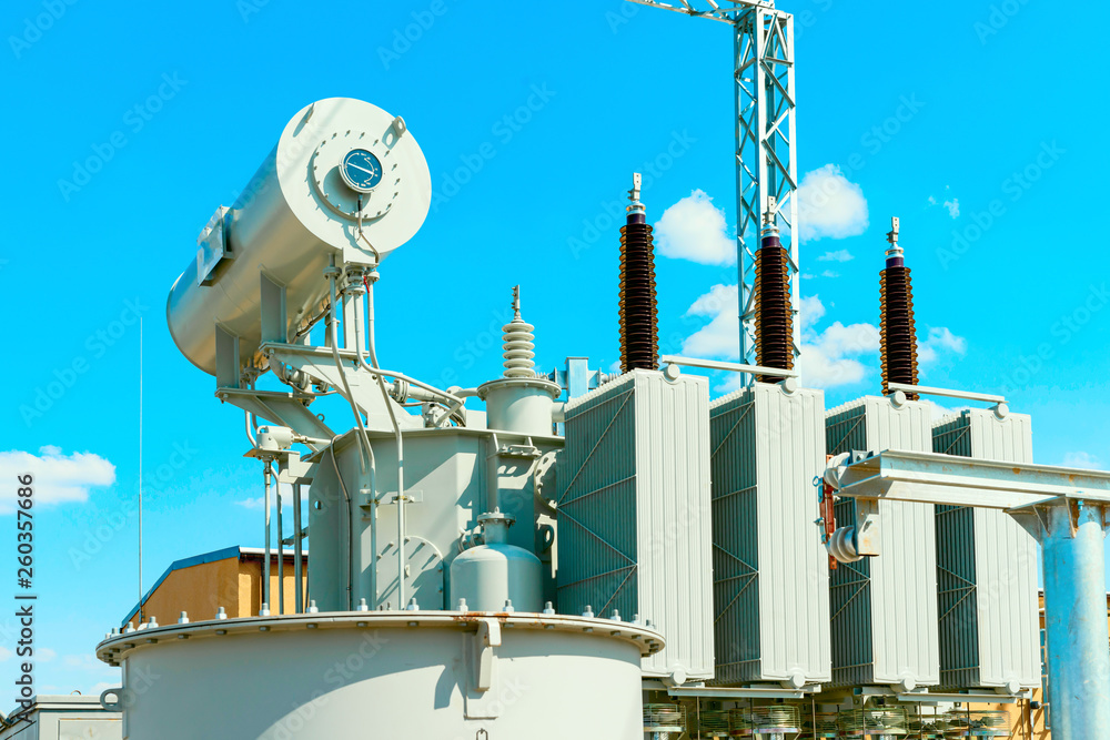 110 kV high voltage transformer in the electric substation Stock Photo ...