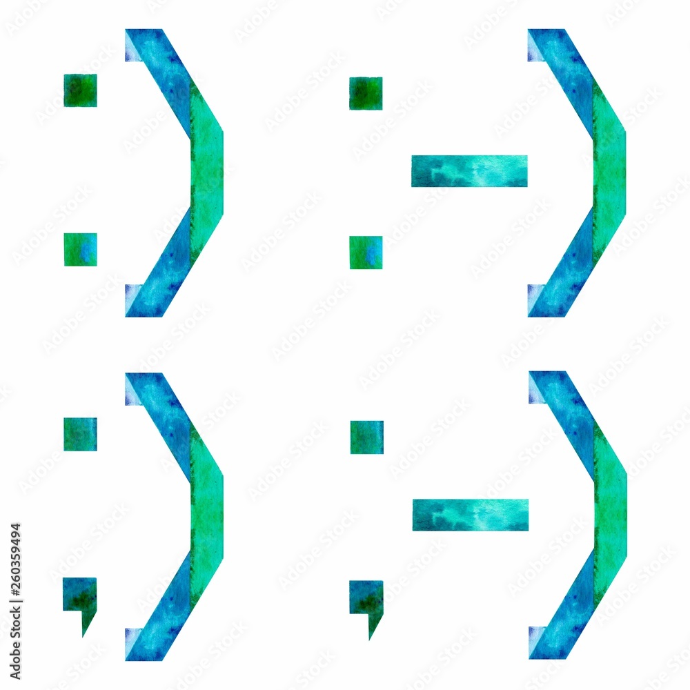 Watercolor set with classic happy smiles from punctuation marks ...