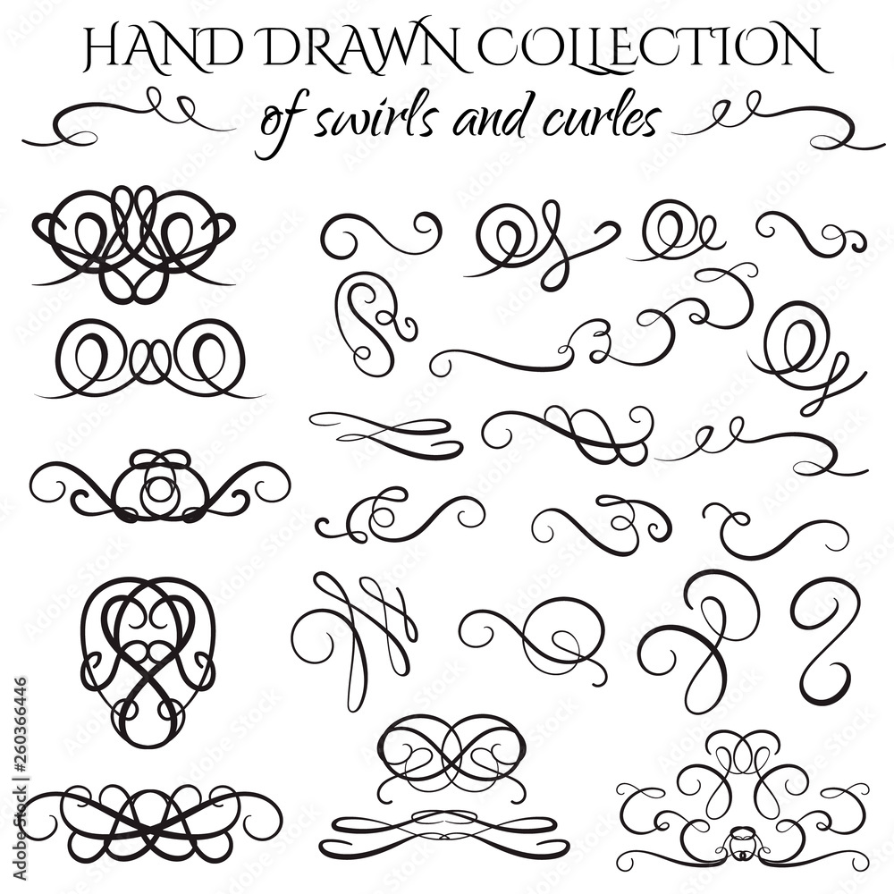 Unique collection of hand drawn swirls and curles. Unique romantic ...