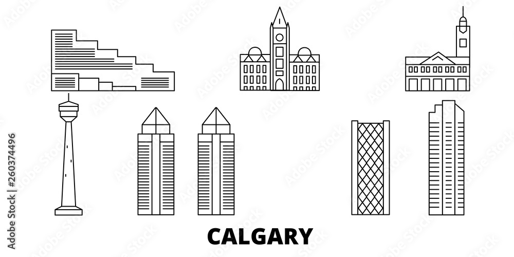 Canada, Calgary flat travel skyline set. Canada, Calgary black city ...