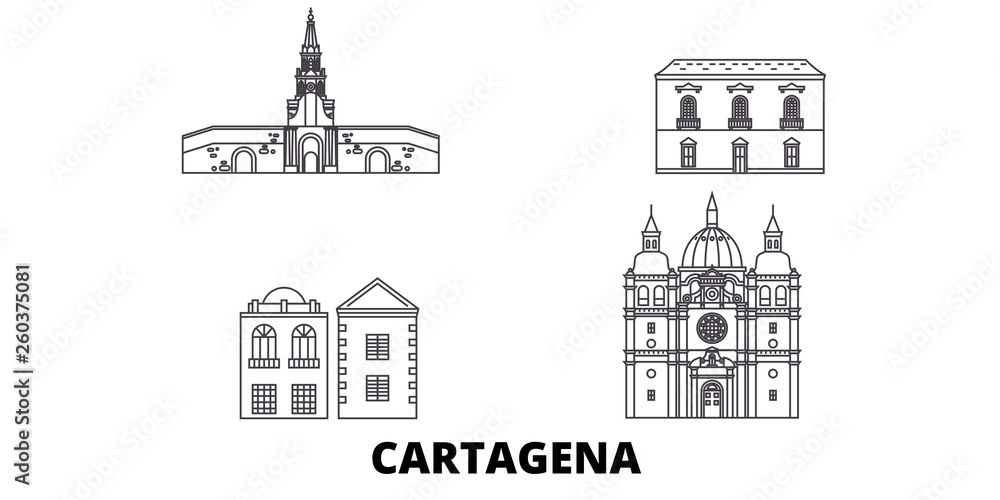 Colombia, Cartagena flat travel skyline set. Colombia, Cartagena black ...