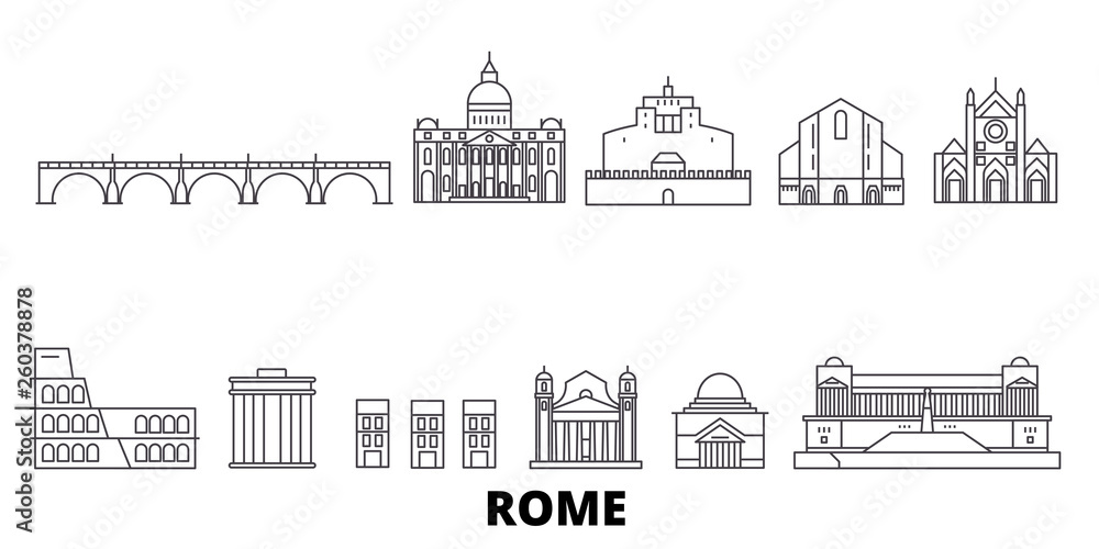 Italy, Rome flat travel skyline set. Italy, Rome black city vector ...