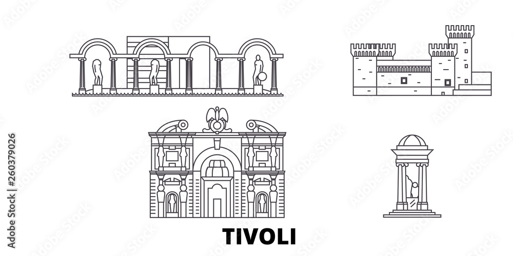 Italy, Tivoli flat travel skyline set. Italy, Tivoli black city vector ...
