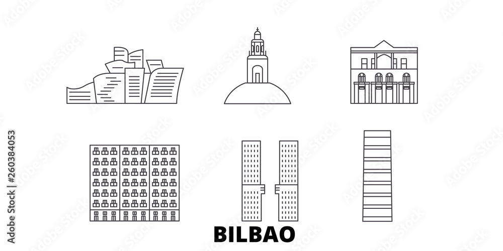 Spain, Bilbao flat travel skyline set. Spain, Bilbao black city vector ...