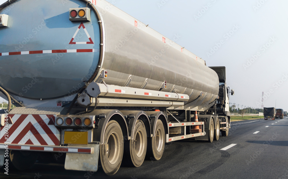 Gas or oil Truck on highway road container, transportation concept ...