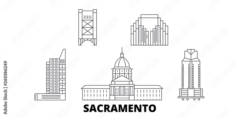 United States, Sacramento flat travel skyline set. United States ...