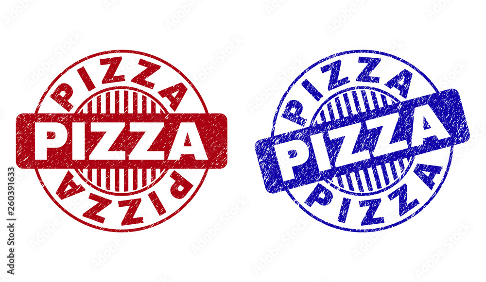 Grunge PIZZA round stamp seals isolated on a white background. Round ...