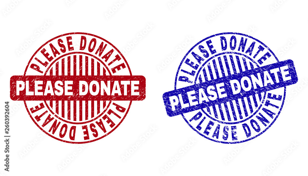 Grunge PLEASE DONATE round stamp seals isolated on a white background ...
