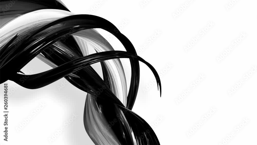 3D looped animation of abstract black-white ribbons twisting and move ...