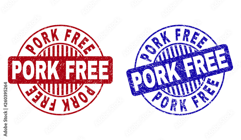 Grunge PORK FREE round stamp seals isolated on a white background ...