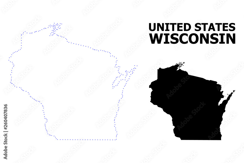 Vector Contour Dotted Map of Wisconsin State with Name Stock Vector ...