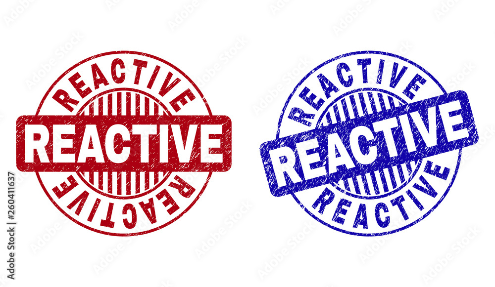 Grunge REACTIVE round stamp seals isolated on a white background. Round ...