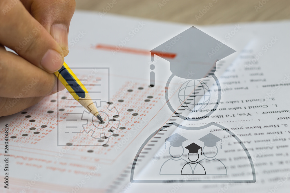 School or university graduate students success icon in study with hands ...