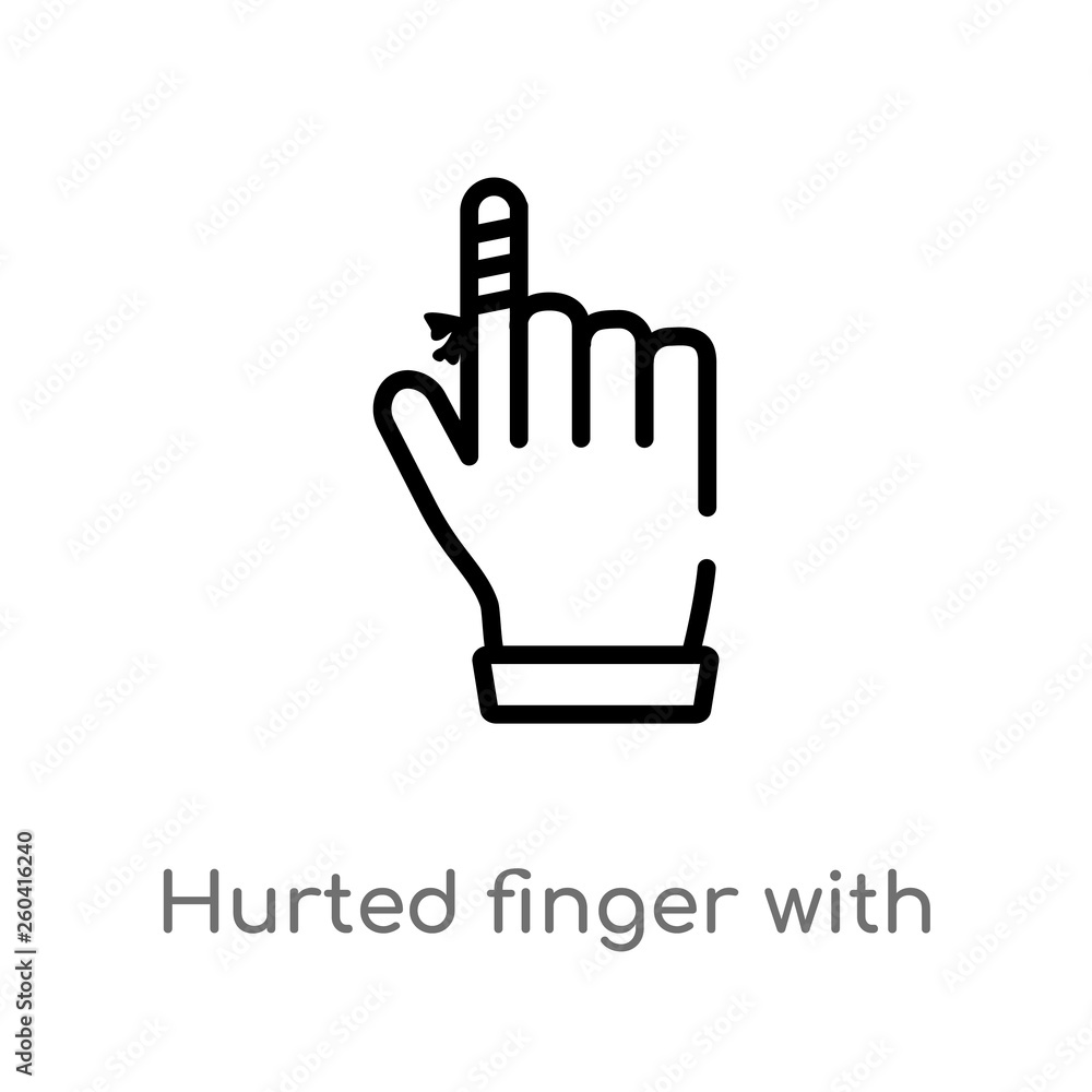 outline hurted finger with bandage vector icon. isolated black simple ...