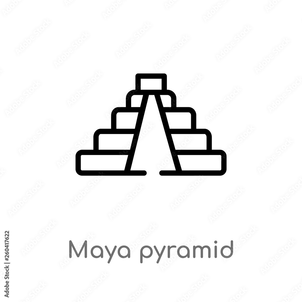 outline maya pyramid vector icon. isolated black simple line element ...