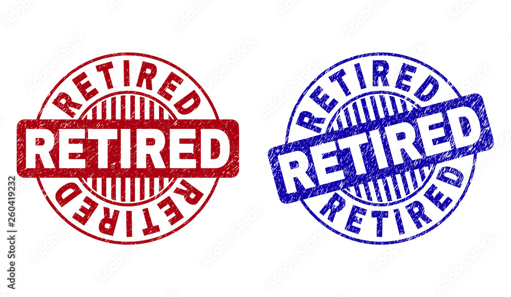 Grunge RETIRED round stamp seals isolated on a white background. Round ...