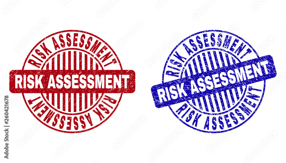 Grunge RISK ASSESSMENT round stamp seals isolated on a white background ...