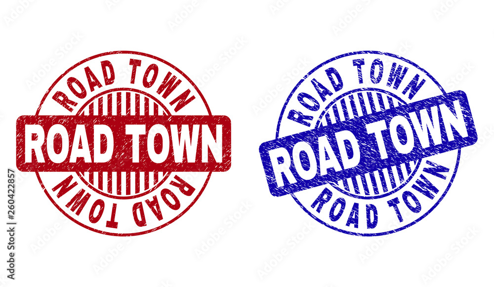 Grunge ROAD TOWN round stamp seals isolated on a white background ...