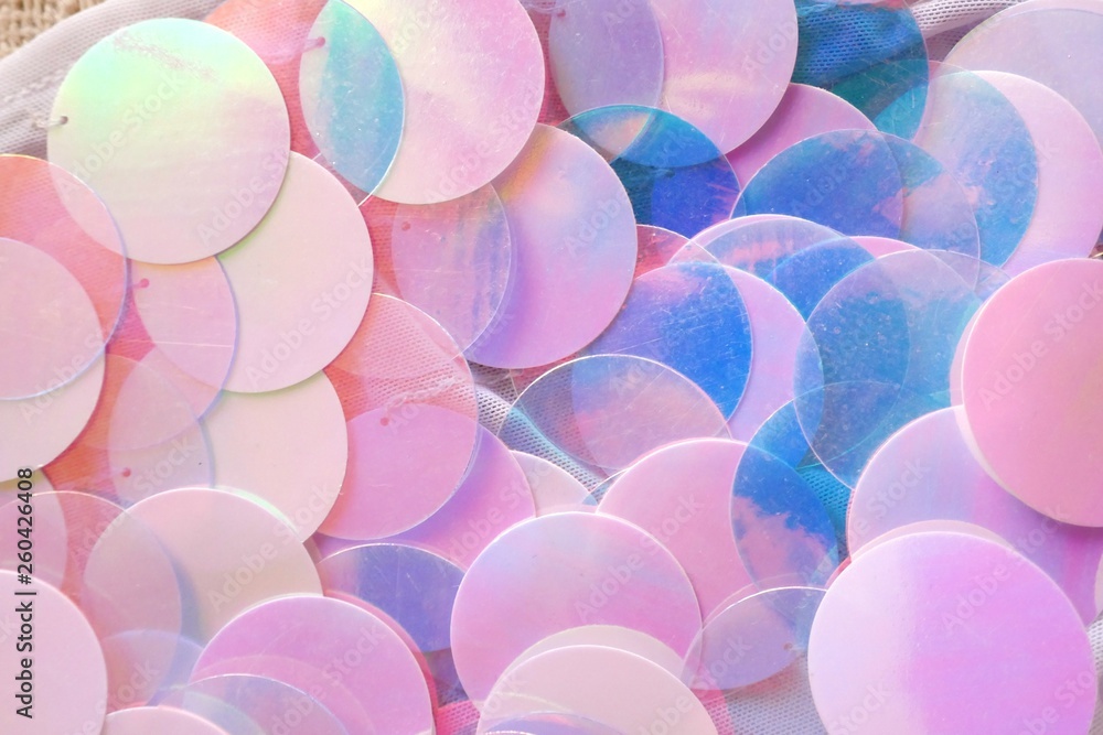 Sequins macro background.large sequins in blue and pink colors.Fabric ...