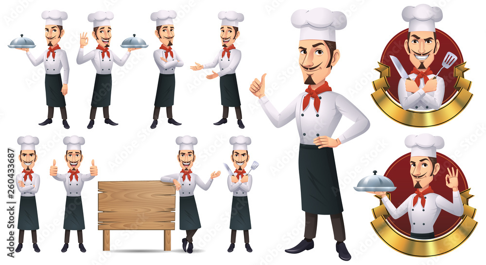 Cartoon Chef Mascot Character with 9 Poses_Vector EPS 10 Stock Vector ...