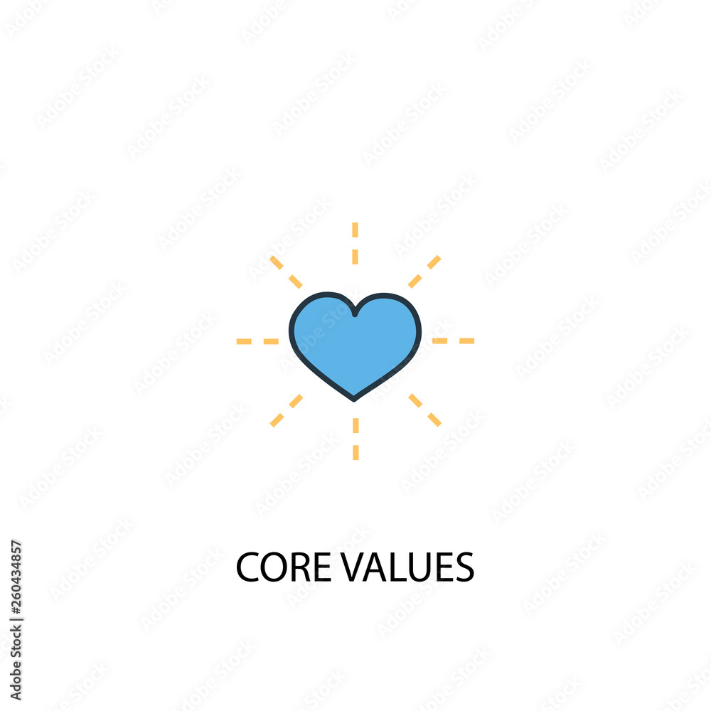 Core values concept 2 colored line icon. Simple yellow and blue element ...