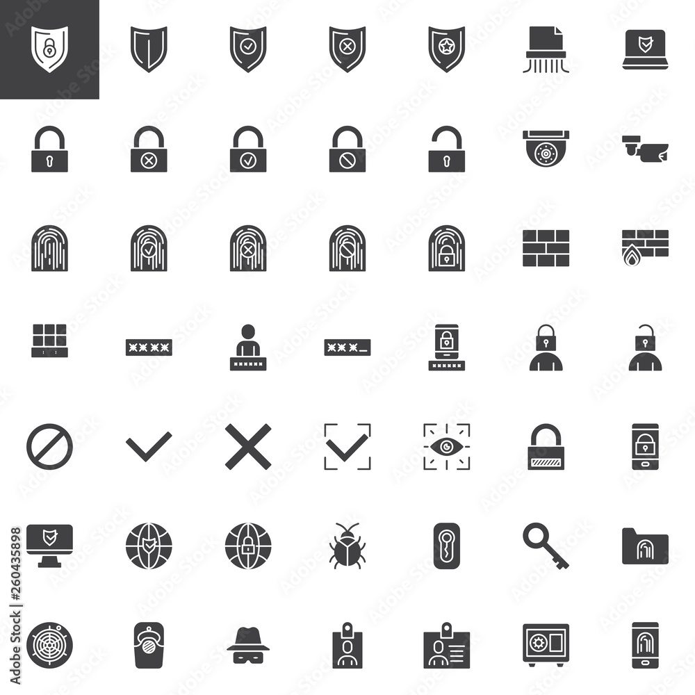 Cyber security vector icons set, modern solid symbol collection, filled ...