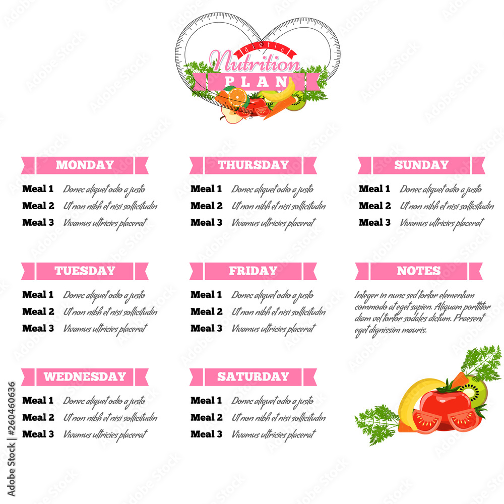 Healthy diet planning. Healthy food and weekly meal plan schedule ...