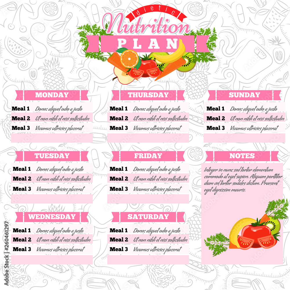 Healthy diet planning. Healthy food and weekly meal plan schedule ...