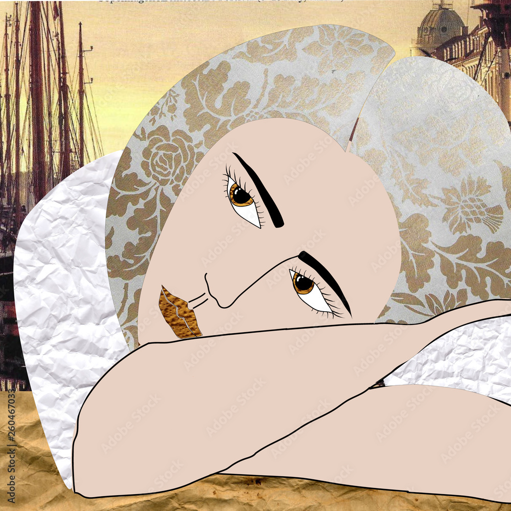 sad girl magazine collage drawing Stock Illustration | Adobe Stock