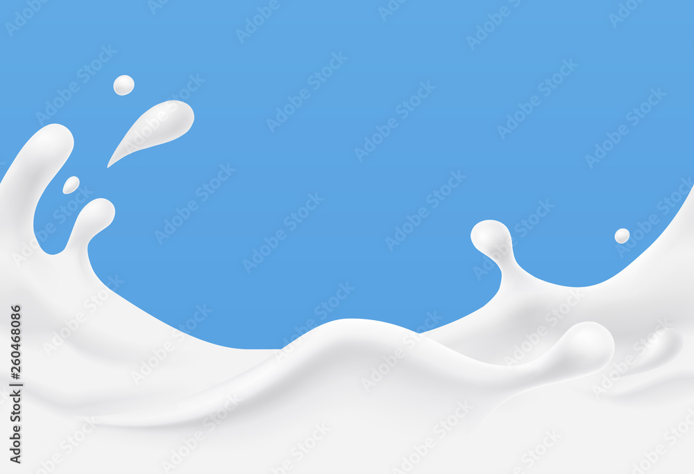 Milk splash seamless pattern. 3d realistic yogurt wave border on blue ...