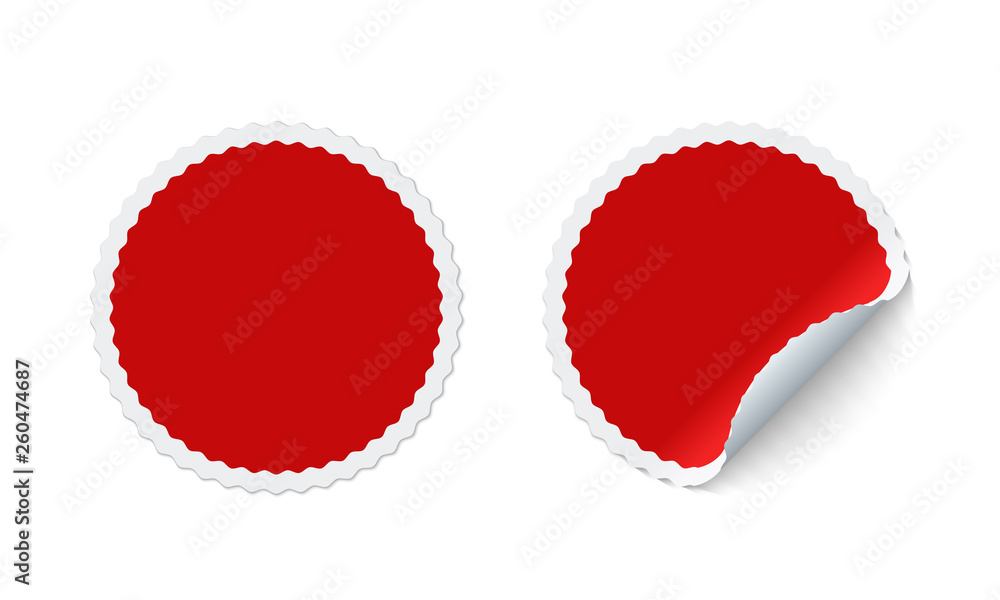 Blank round adhesive stickers mock up with curved corner. Mockup empty ...