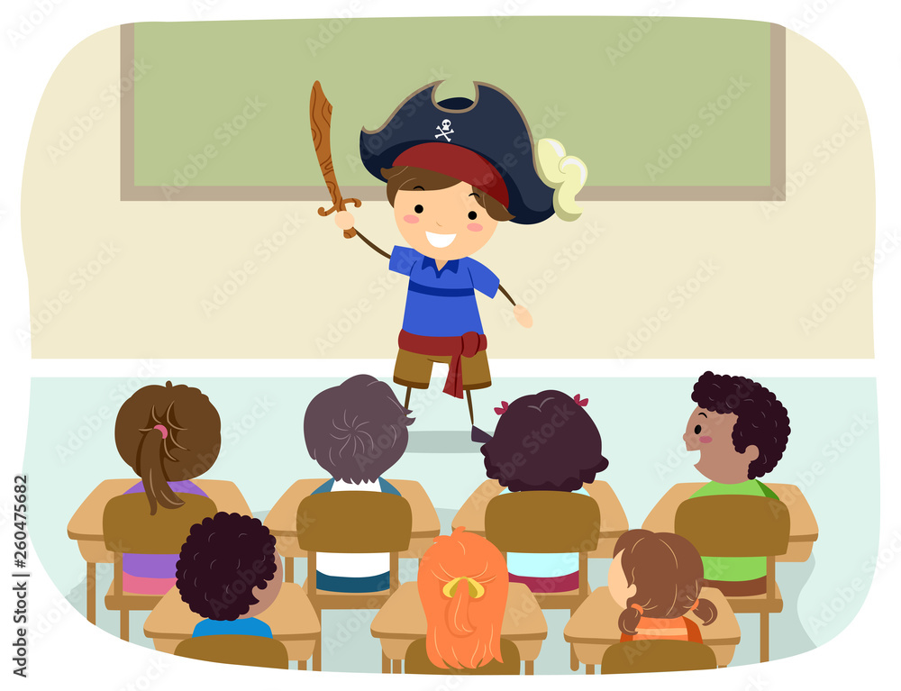 Stickman Kids Pirate Story Telling Classroom Stock Vector | Adobe Stock