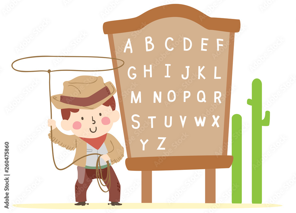 Kid Boy Cowboy Rope Alphabet Board Illustration Stock Vector | Adobe Stock