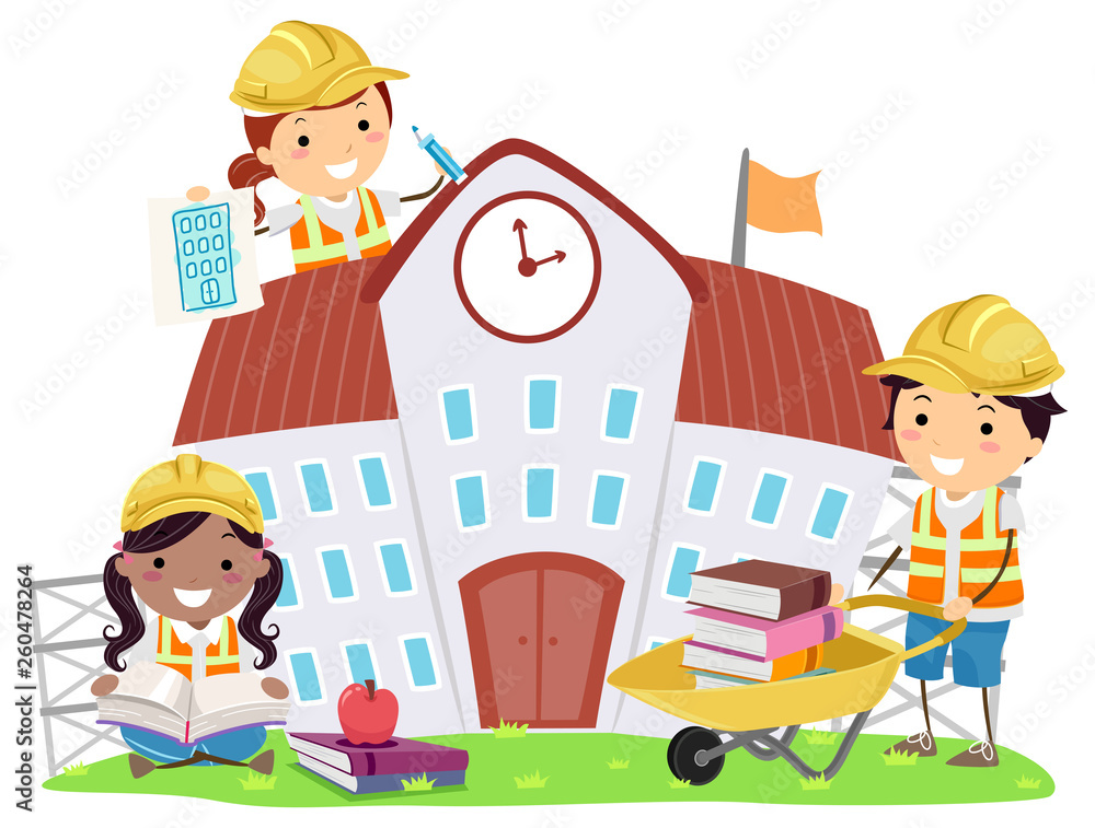 Stickman Kids Construction School Illustration Stock Vector | Adobe Stock