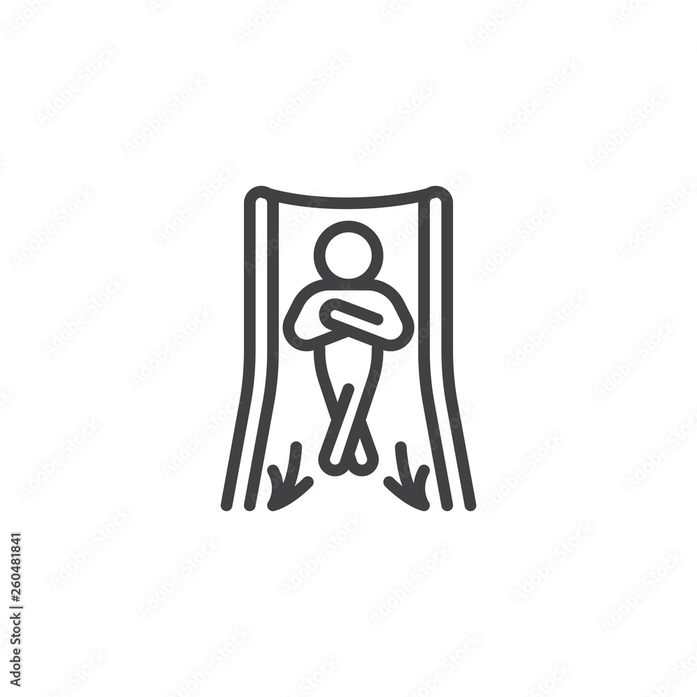 Man sliding down in a water slide line icon. linear style sign for ...