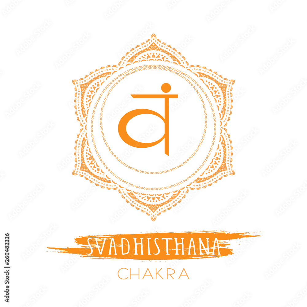 Vector illustration with symbol chakra Svadhishana and watercolor ...