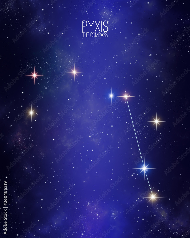 Ilustração do Stock: Pyxis the compass constellation map on a starry ...