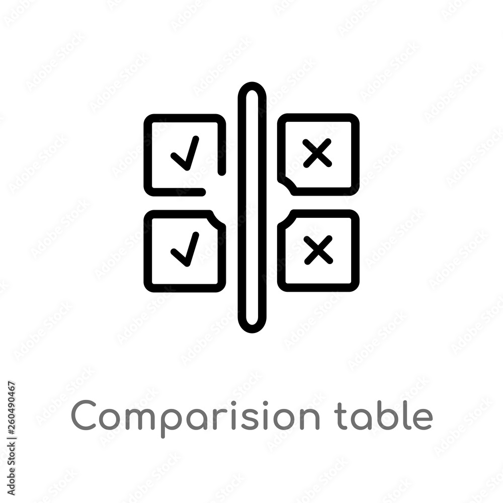 outline comparision table vector icon. isolated black simple line ...