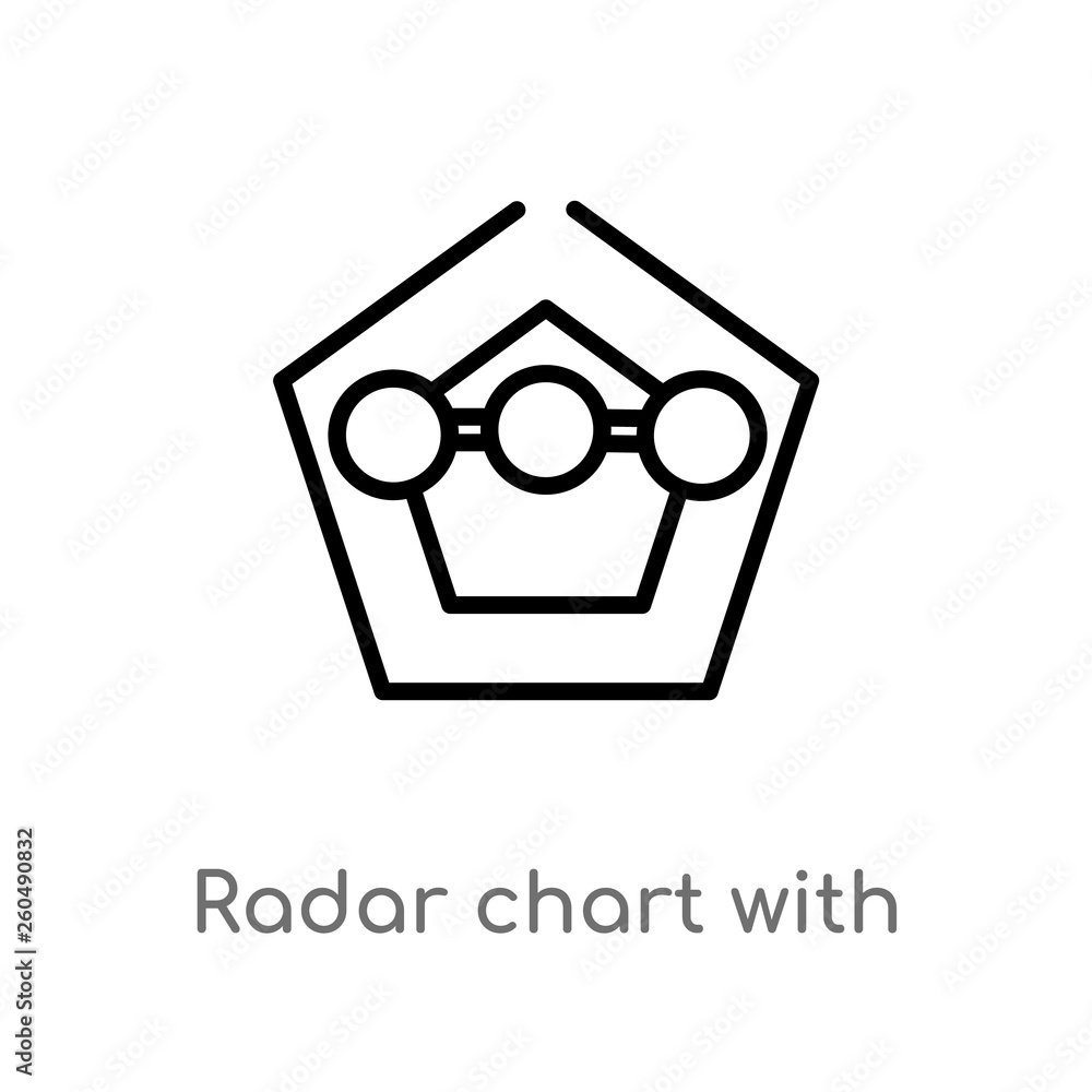 outline radar chart with pentagon vector icon. isolated black simple ...
