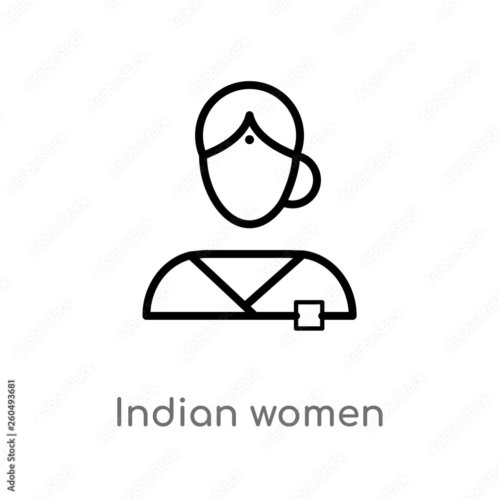 outline indian women vector icon. isolated black simple line element ...