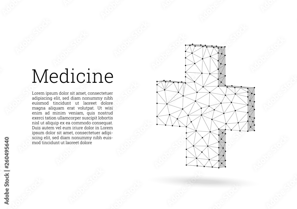 Medical cross low poly wireframe style. Medicine, first aid concept ...