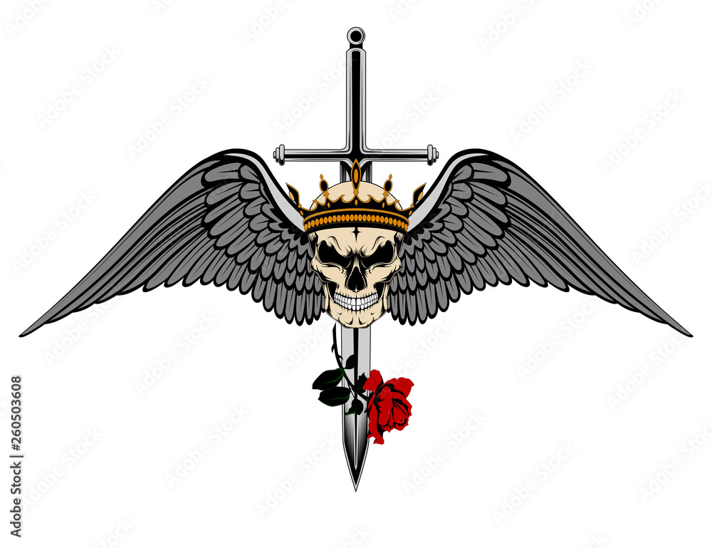 Skull With Roses And Wings