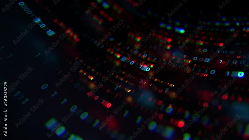 3d abstract render binary background. Zero and one code digits lines. Rendered with depth of ...