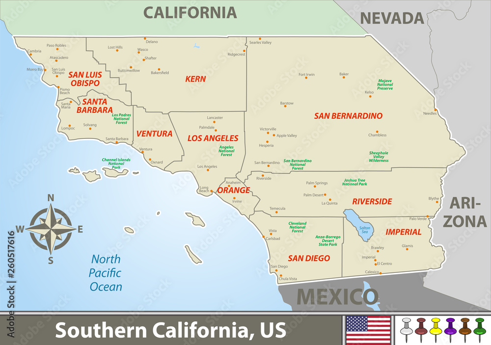 Southern California, United States Stock Vector | Adobe Stock