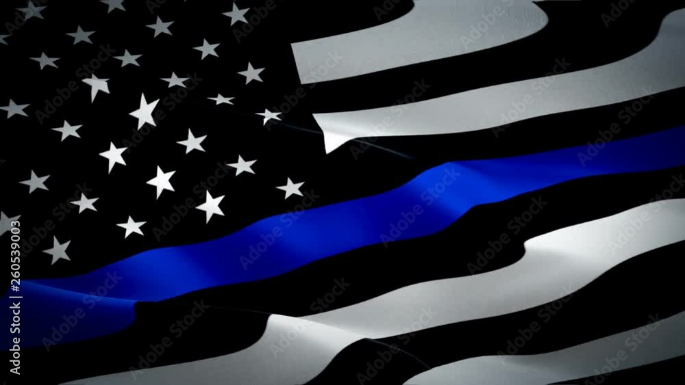 Police Flag Transition waving in wind video footage Full HD. Thin blue ...