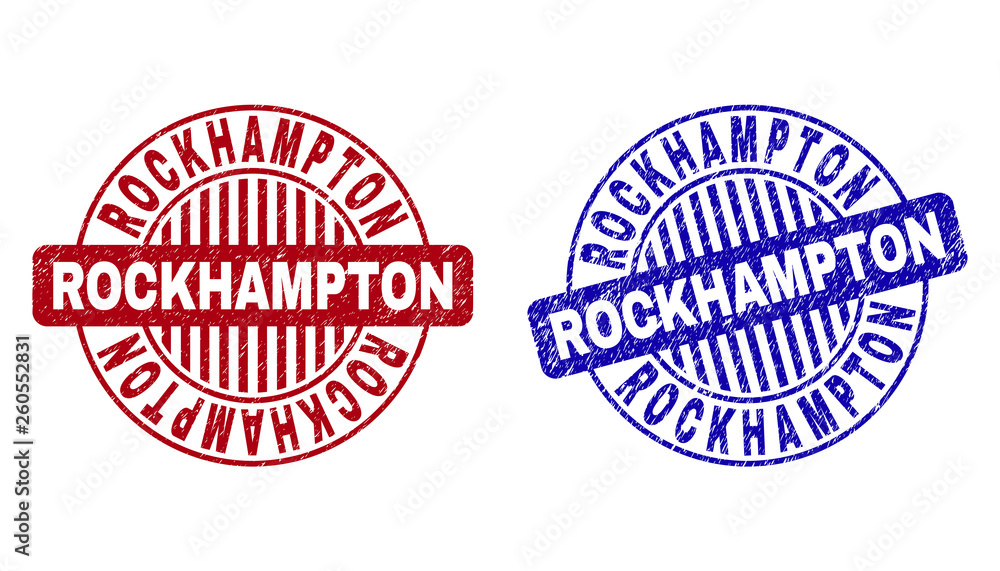 Grunge ROCKHAMPTON round stamp seals isolated on a white background ...