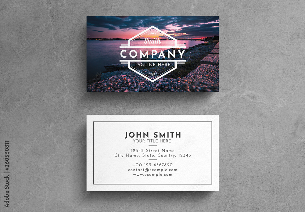 Graphic Business Card Layout with Photographic Background Stock ...